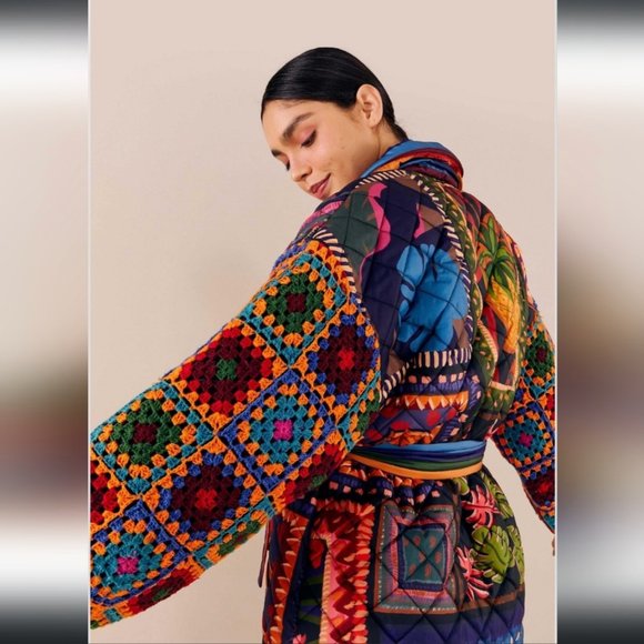 FARM Rio | Jackets & Coats | Farm Rio Patchwork Tapestry Crochet Puffer ...